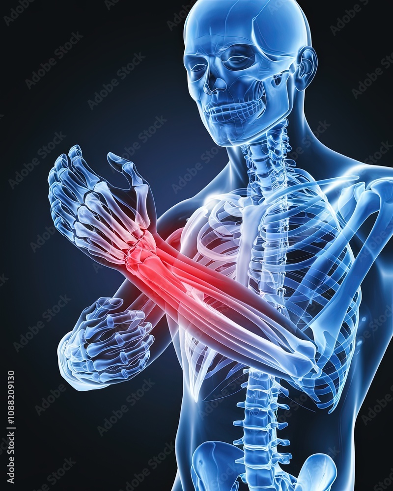 Wrist Pain Anatomy: A detailed medical illustration depicting the ...