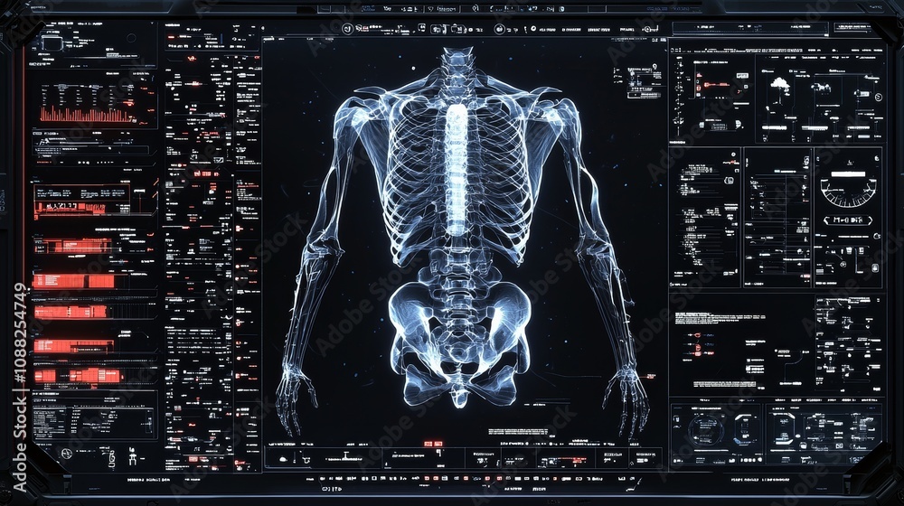 Ilustración de Stock Layered holographic x-ray screen, complex digital ...