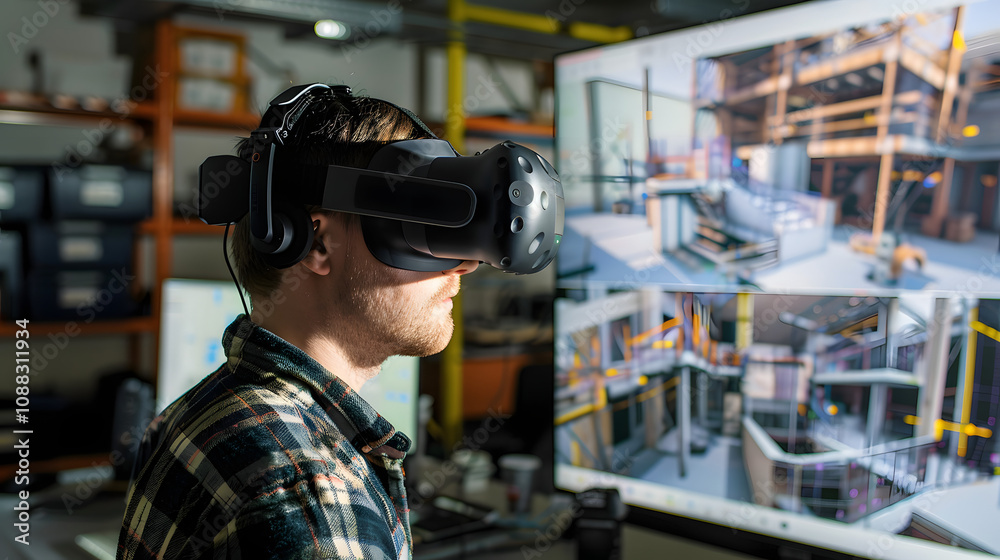Civil engineer using virtual reality for project visualization ...