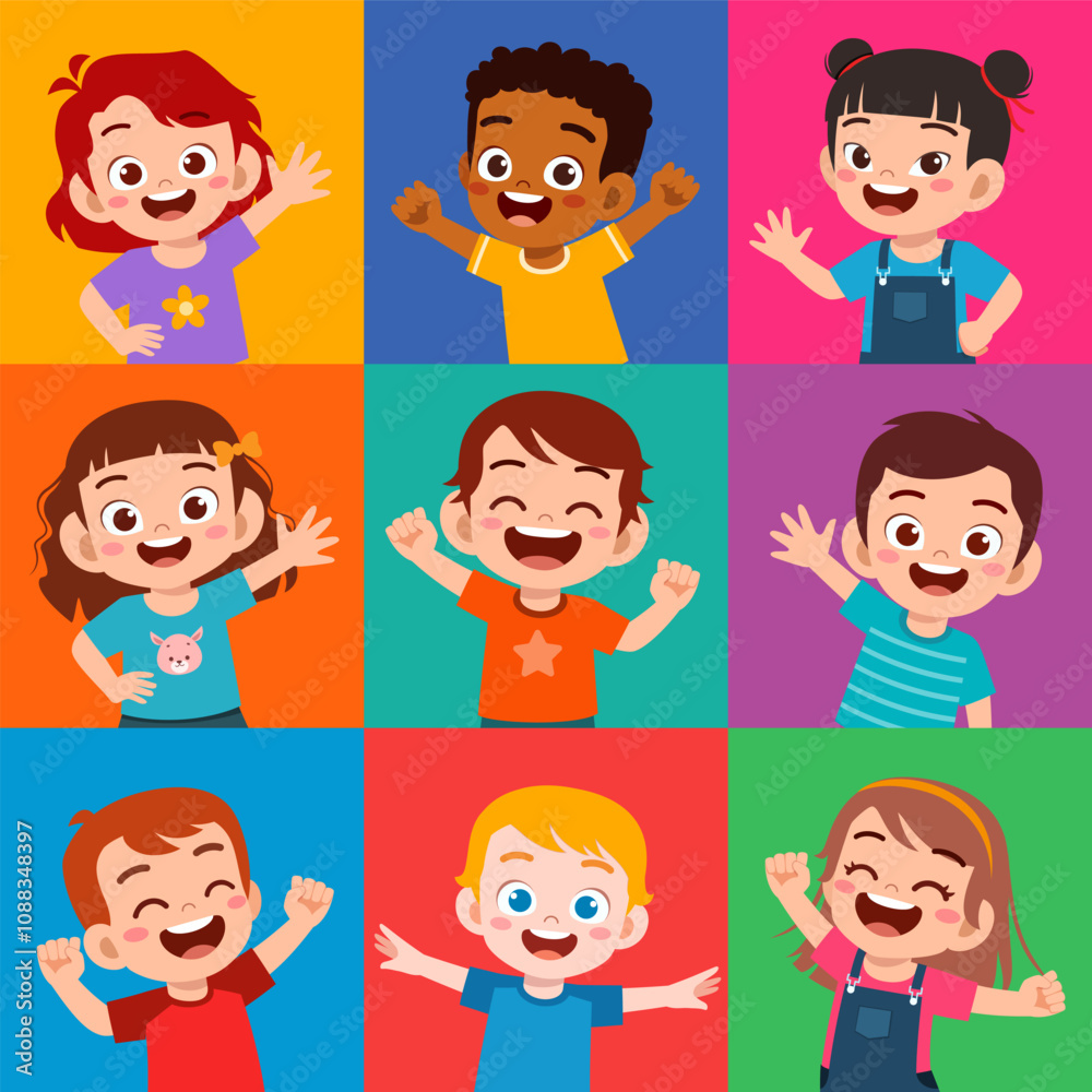 kid happy smile greet and waving hand Stock Vector | Adobe Stock