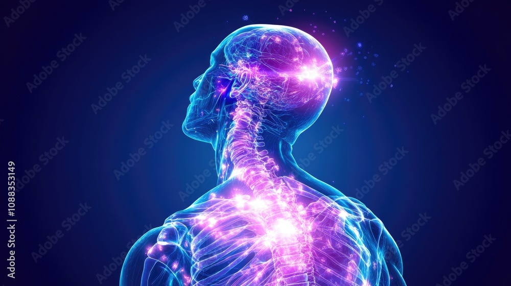 Human silhouette with glowing spinal structure, showcasing healing ...