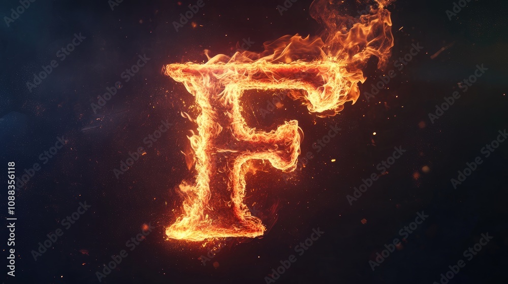 Flame-Shaped Letter F Illuminated by Flickering Firelight Against a ...