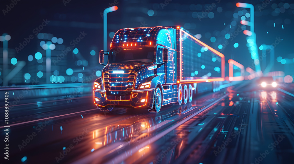 Tractor truck. 3d illustrator rendering lorry van. Highway road ...