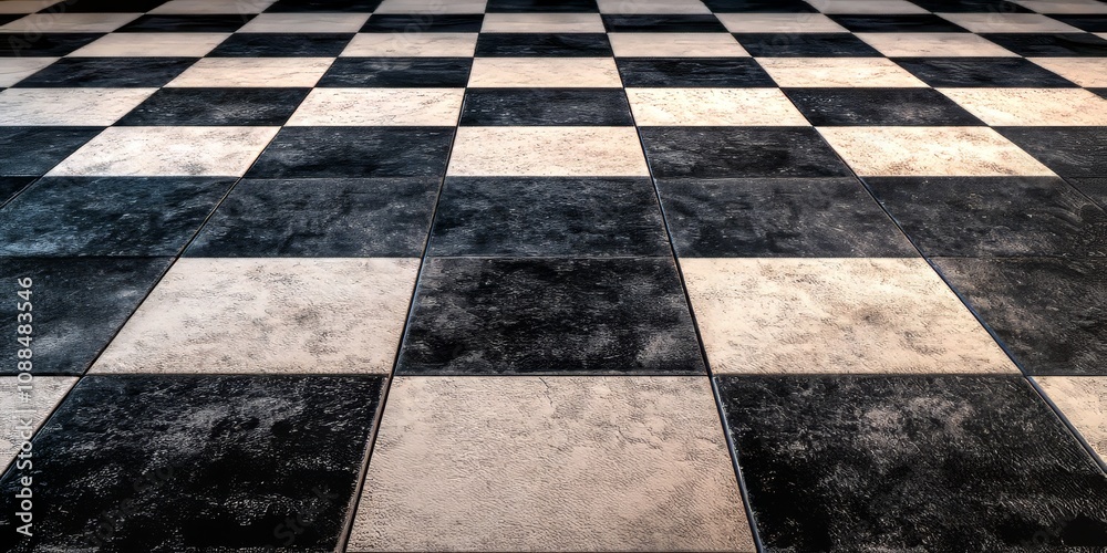 Black and white checkered floor tiles texture creates a distinct ...