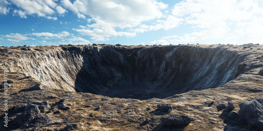 Meteorite crater featuring a bowl shape, measuring 270 meters in ...