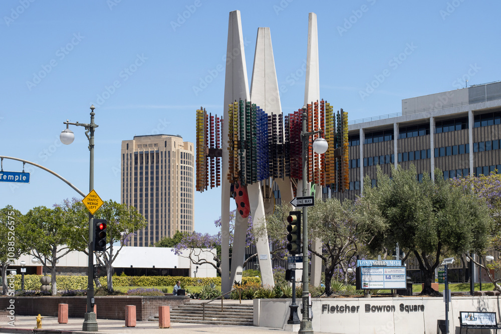 Los Angeles, CA, USA - May 12, 2022: Fletcher Bowron Square, a public ...