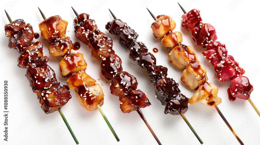 Japanese Yakitori Skewers with Glazed Teriyaki Sauce and Sesame Seeds ...