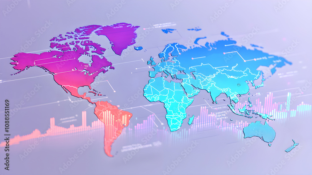 Vibrant World Economic Map Featuring Key Indicators for GDP and Trade ...