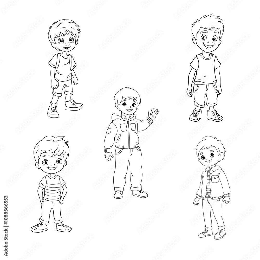 boy coloring book for children vector sketch illustration vector stroke ...