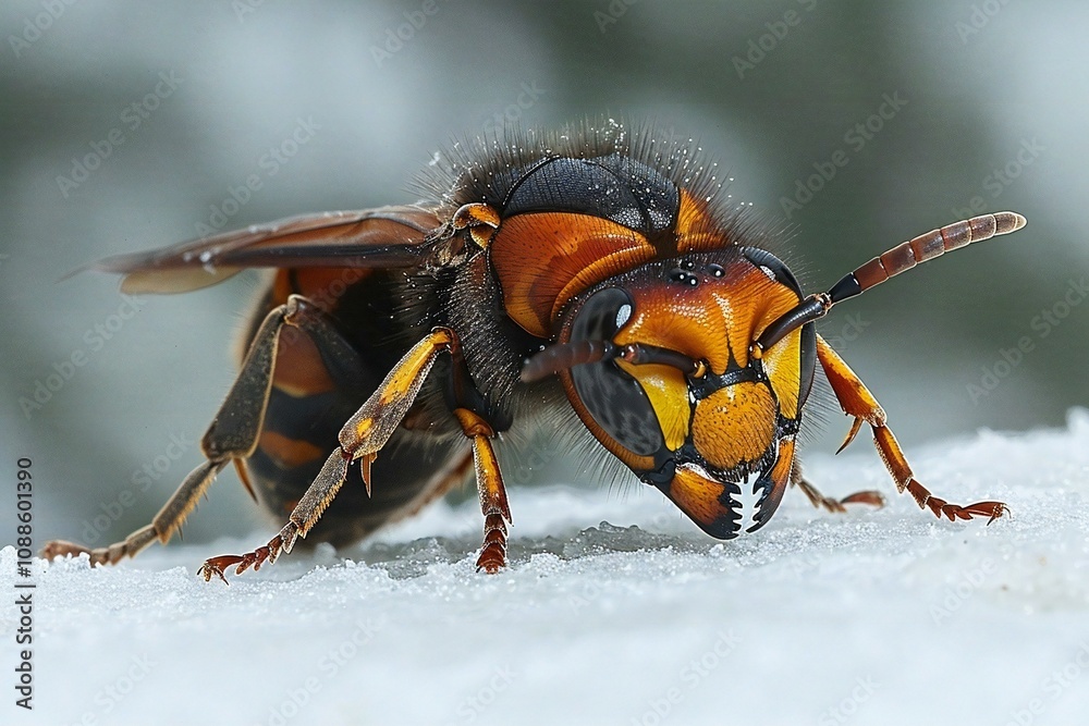 Asian giant hornet, also known as murder hornet, on a white background ...