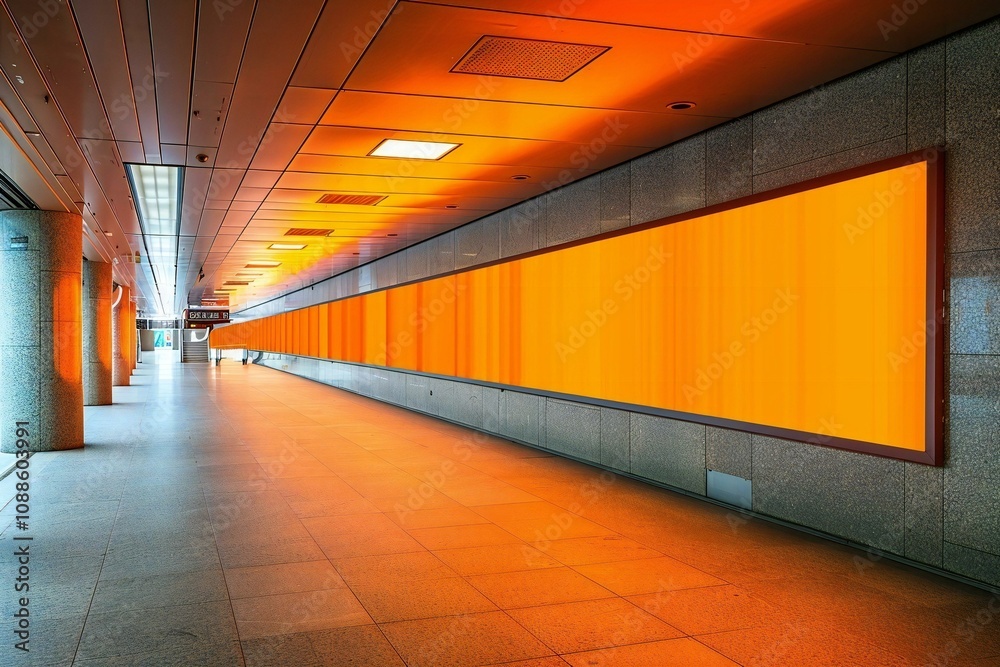 Blank advertising billboard mockup in a long tunnel walkway, perfect ...