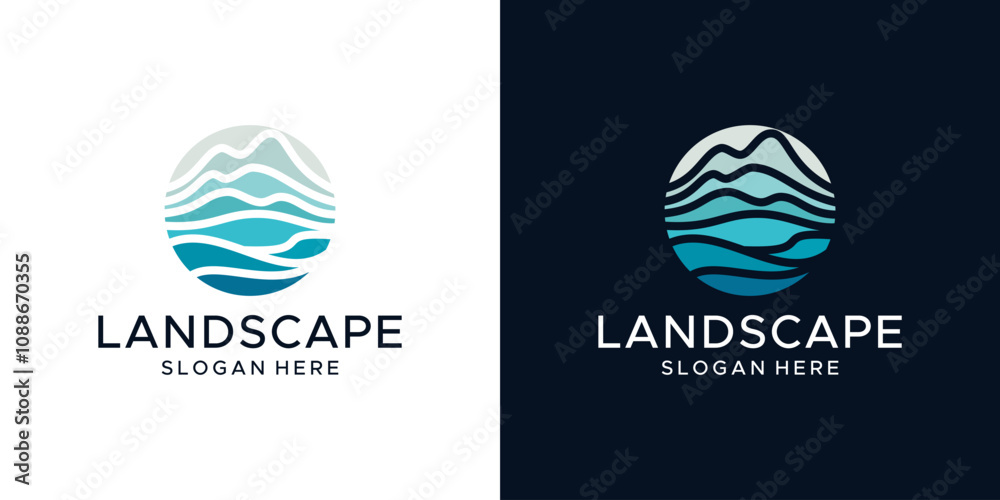 landscape design logo. abstract mountain logo with sea water design in ...