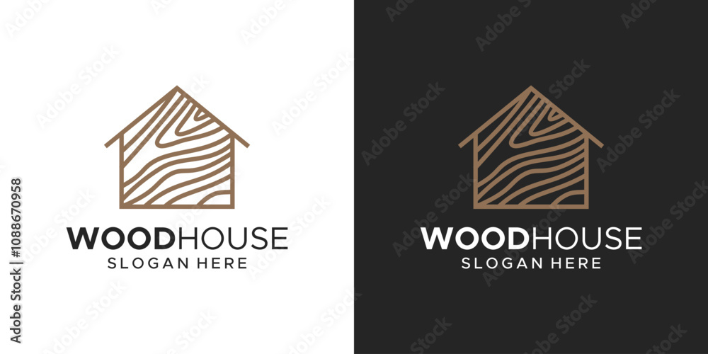 Wooden house logo design template. House building logo with wood logo ...