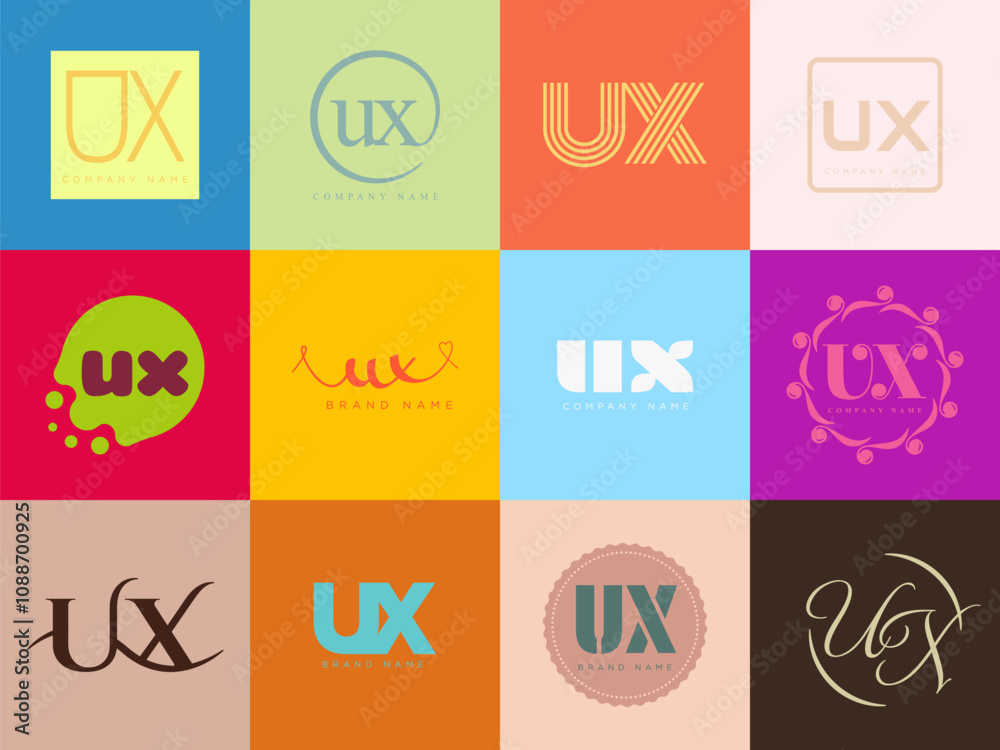 UX logo company template. Letter u and x logotype. Set different ...