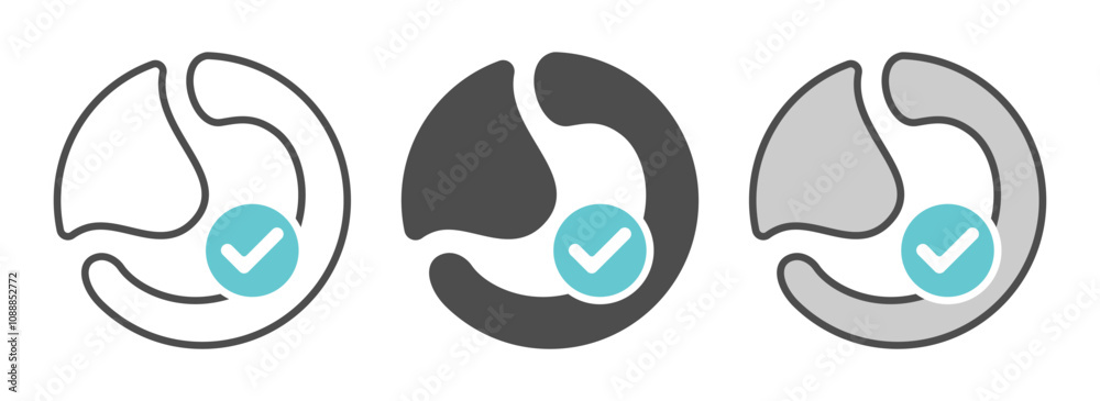 Healthy stomach graphic icon set. Stomach and check mark sign in a ...