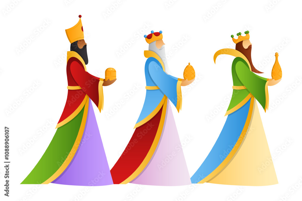Vector illustration of three wise men character on transparent ...