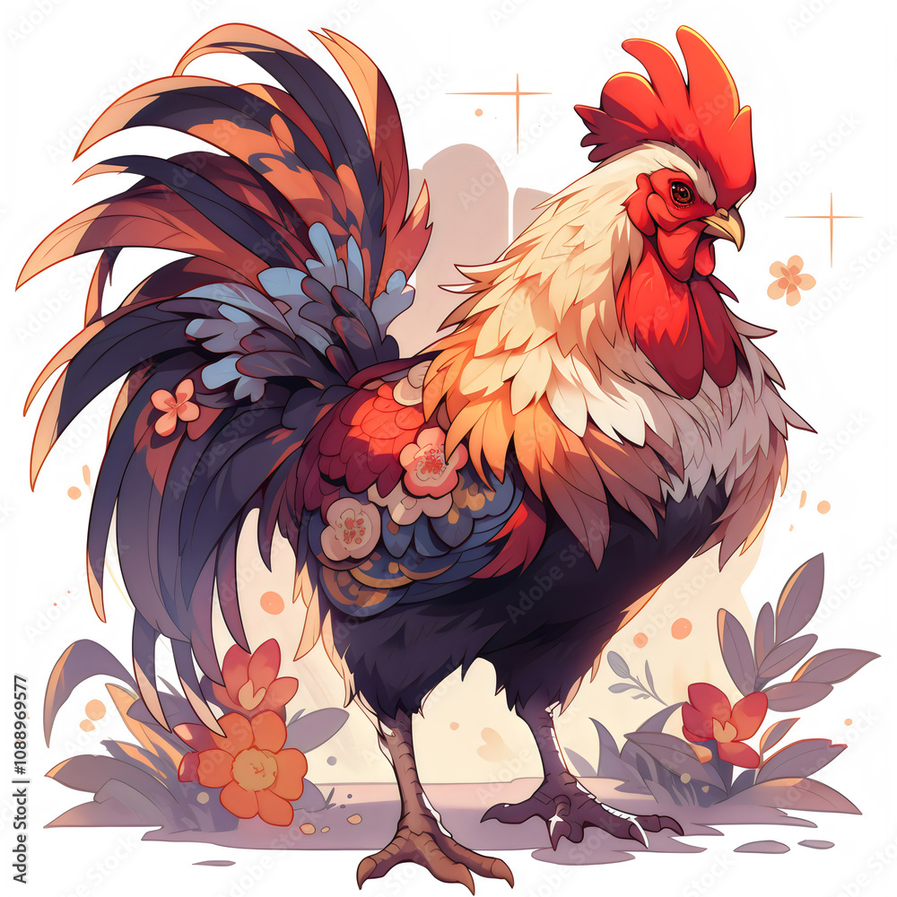 cartoon illustration of a red rooster standing proudly, rooster logo ...