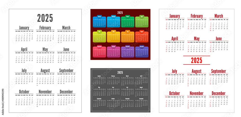 Rainbow calendar Year 2025. vector calendar. Calendar on white ...