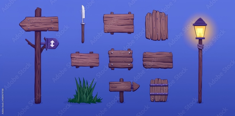 UI GUI design slider, arrow, planks, keys, user panel isolated 2d ...