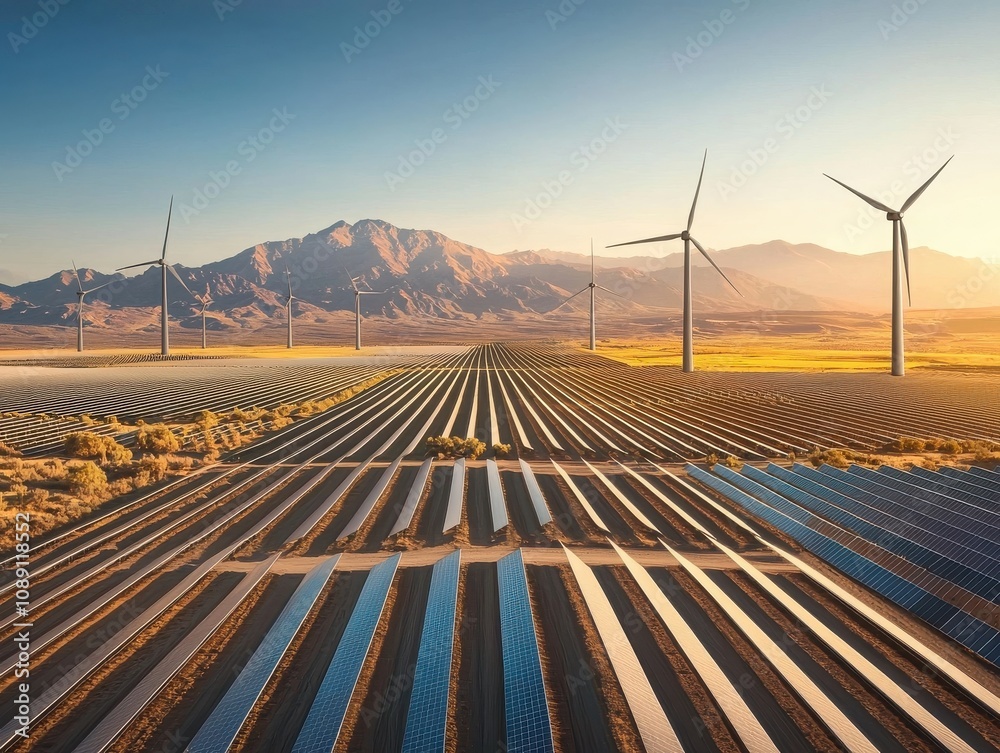 Renewable energy transformation desert oasis powered by solar and wind california landscape ...