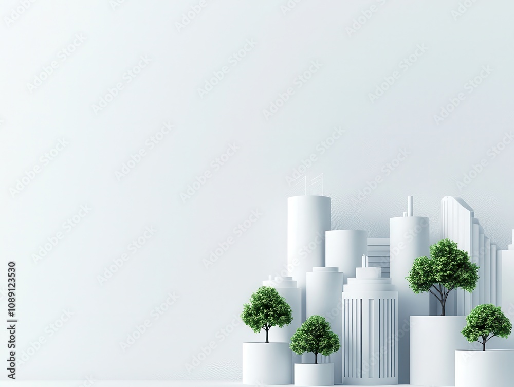 Futuristic urban landscape with green spaces innovative air purifiers ...