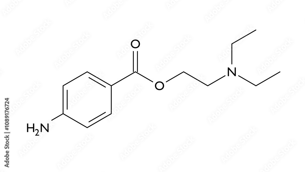 procaine molecule, structural chemical formula, ball-and-stick model ...