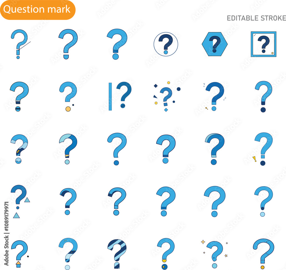 Editable Stroke Question Mark Icon Set Blue Variations and Styles Stock ...