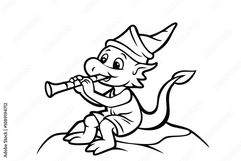 Cartoon Character Playing Trumpet - Kobold, Dragon, Goblin, Elf, Line ...