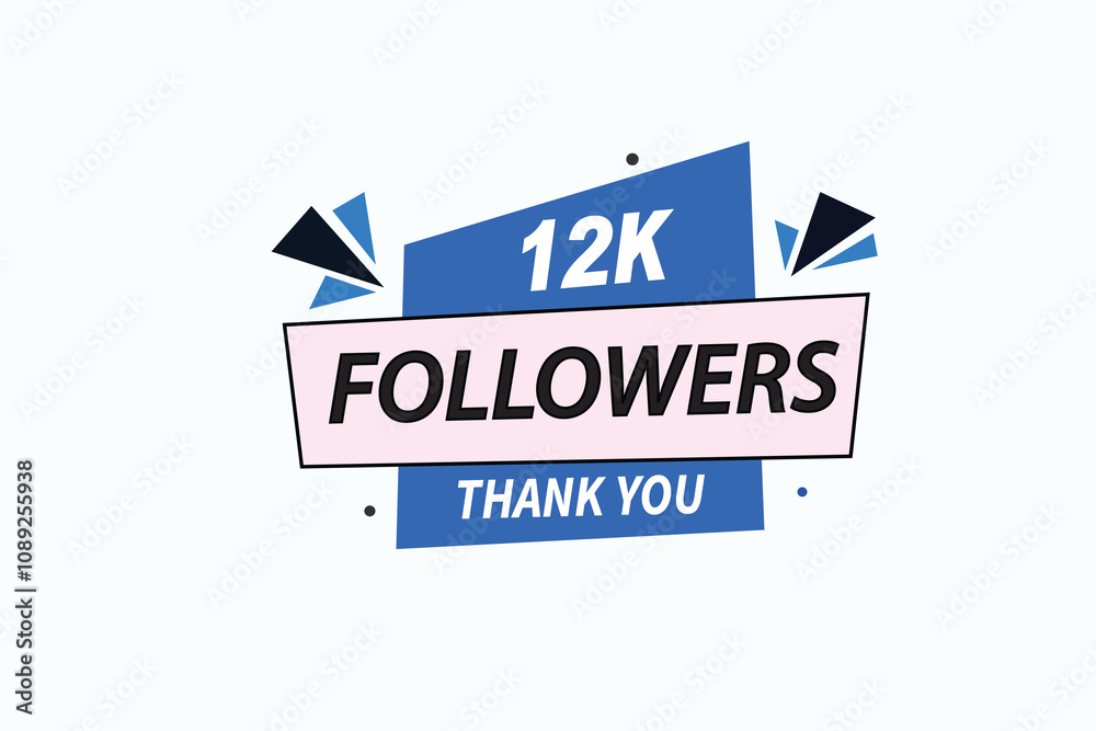 thank you 12k followers, vector, illustration, social, media, post ...