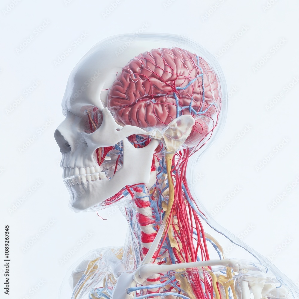 detailed anatomical illustration of the human head showing the brain ...
