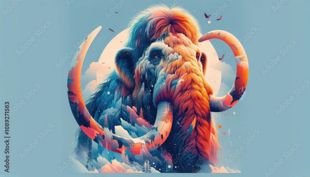 Genetically-revived woolly mammoth in vibrant colors, representing ...
