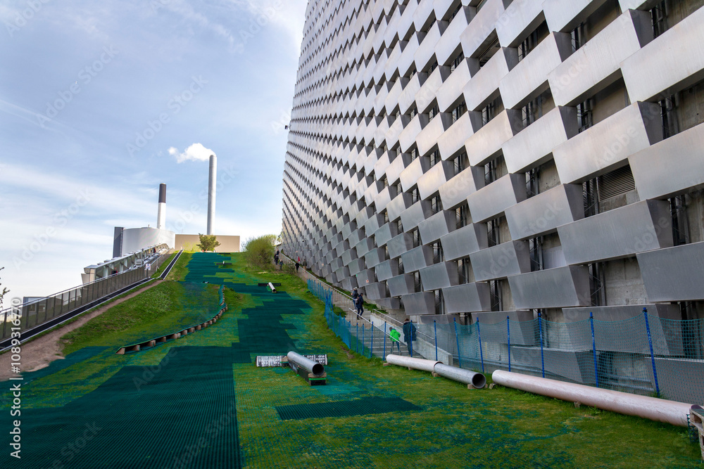 People in public space on the roof of Amager Bakke known as Amager ...