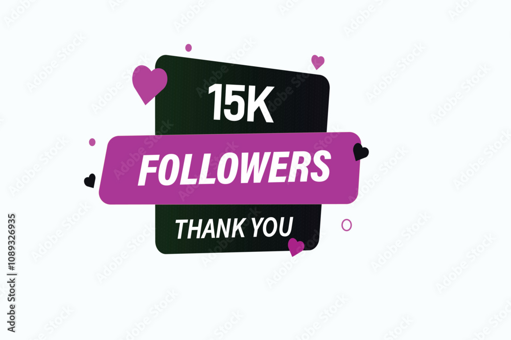 thank you 15k followers, vector, illustration, social, media, post ...