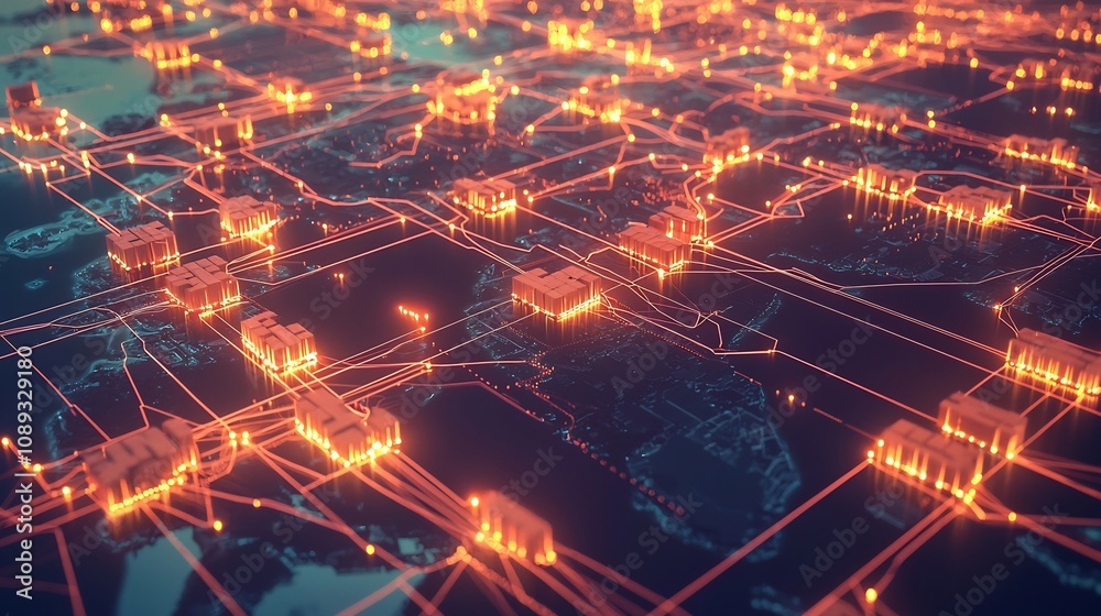 Glowing Supply Chain Network Map Showcasing Live Data Flow Across ...
