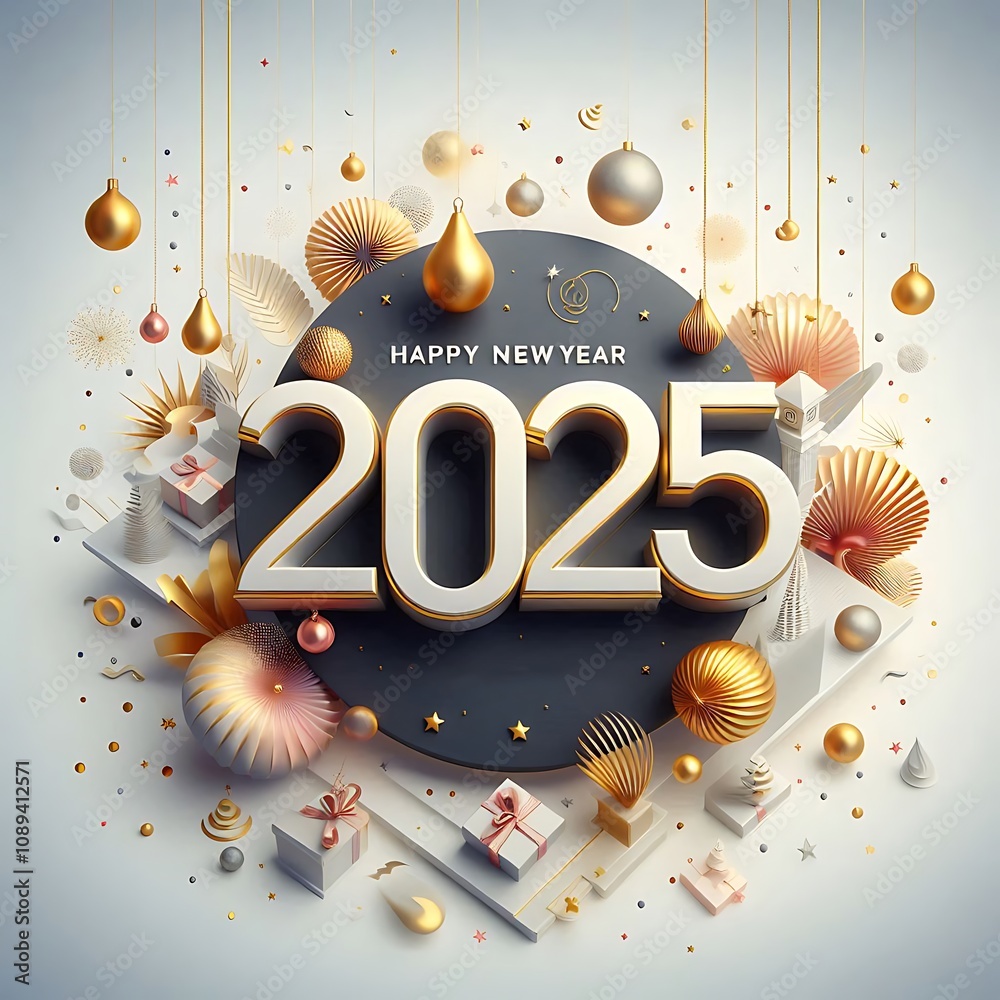 2025 new year with 3D hanging number, Happy New Year 2025 celebration ...