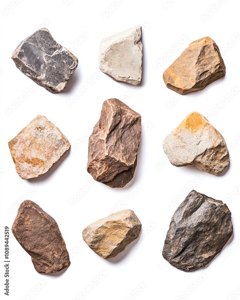 Collection of various rock types on a white background. Stock Photo ...