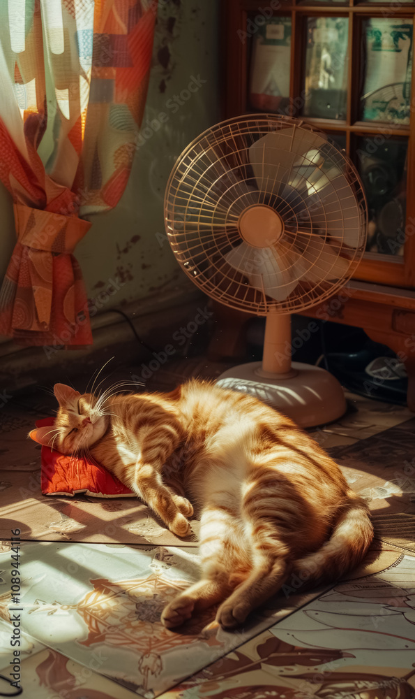 cat suffering from heat wave with extreme hot weather and temperature ...