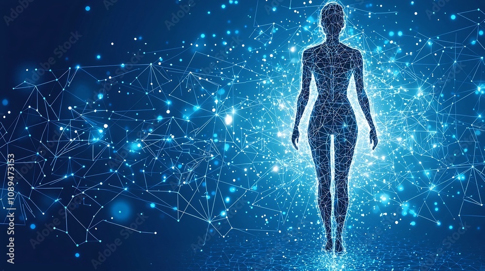 Low poly human body silhouette created in a polygonal wireframe style A ...