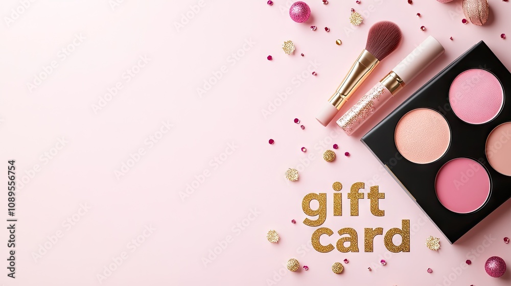 Eye-catching gift card design featuring a glamorous makeup set on a ...