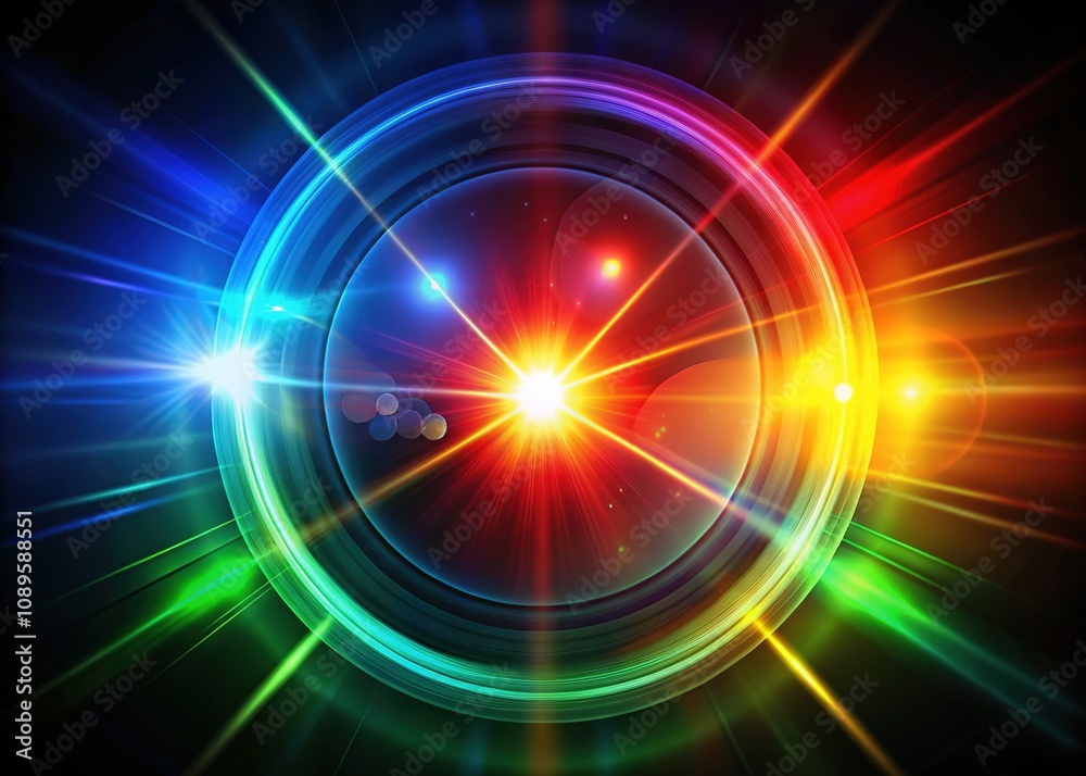 Dynamic overlays of colorful lens flares in red, blue, green, and ...