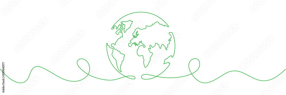 Planet Earth continuous line drawing. World map with curve line. Linear ...