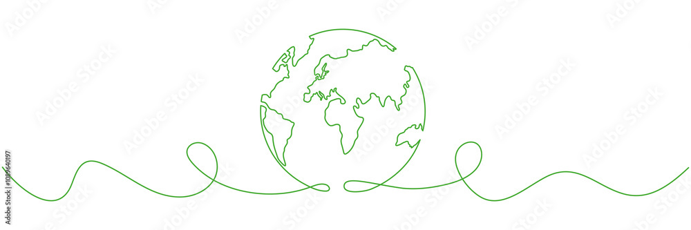 Planet Earth continuous line drawing. World map with curve line. Linear ...