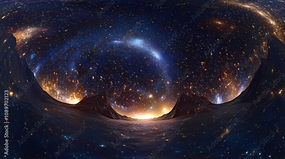 degree equirectangular projection of a wide cosmos featuring shining ...