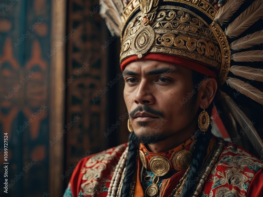 Portrait of a person in traditional cultural attire, representing ...