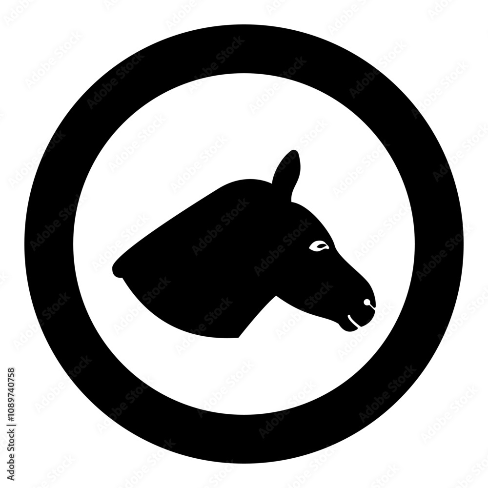 Donkey head silhouette icon in circle round black color vector ...