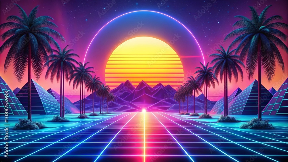 A vibrant vaporwave-inspired light design with neon colors, soft ...