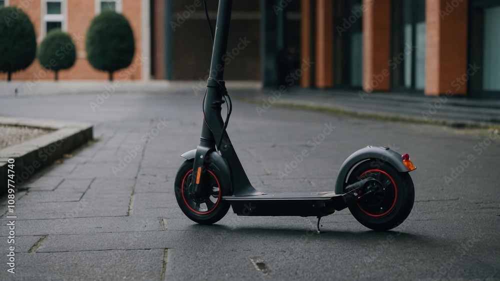 Electric scooter with a bright and reflective paint job, enhancing ...