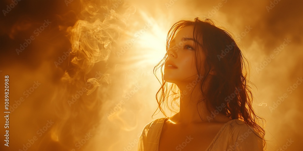 A woman talking to God and God responds, a spiritual scene of hope ...