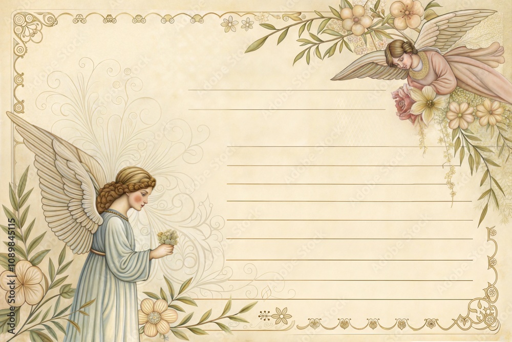 Vintage printable page with ornate border, angels, and handwriting ...