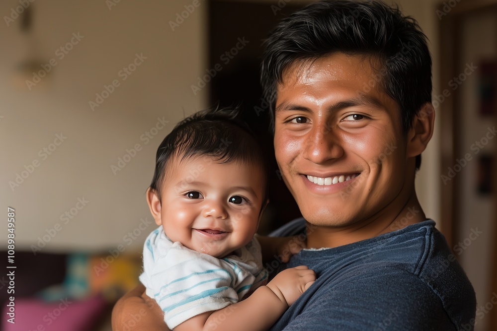 Father with his mexican son smiling at home - young man enjoying his ...